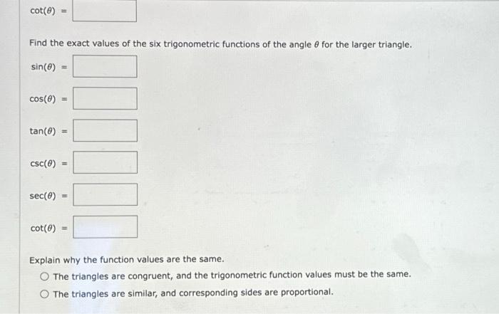 Solved Find the exact values of the six trigonometric | Chegg.com