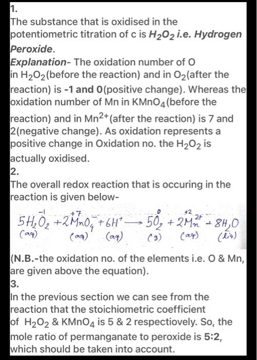 Solved Potentiometric Titration of Hydrogen peroxide One | Chegg.com