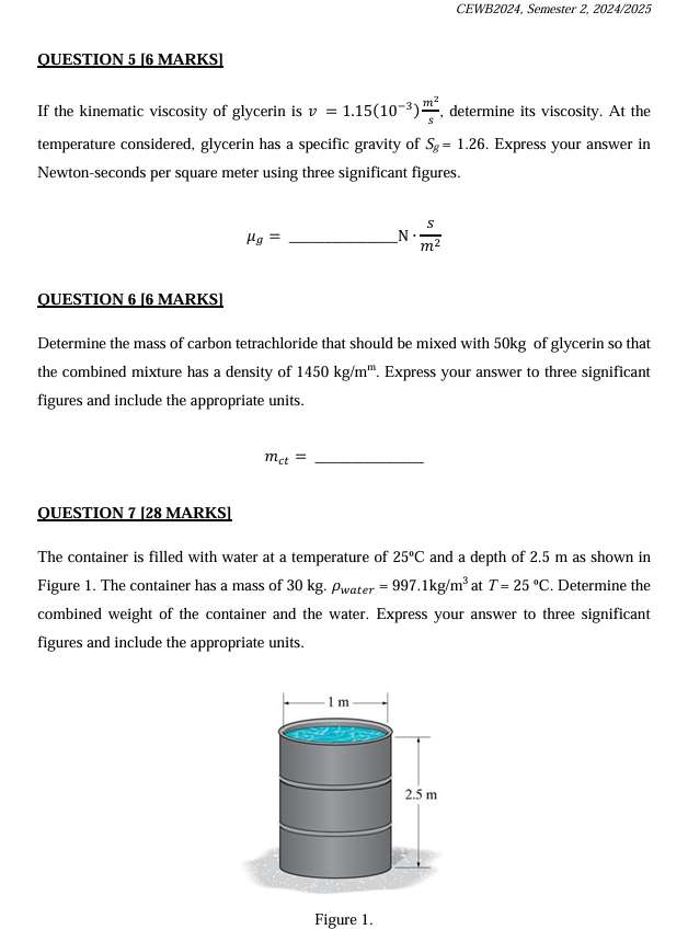 Solved QUESTION 5 [6 ﻿MARKS]If ﻿the kinematic viscosity of | Chegg.com
