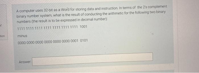 Solved A computer uses 32-bit as a Word for storing data and | Chegg.com