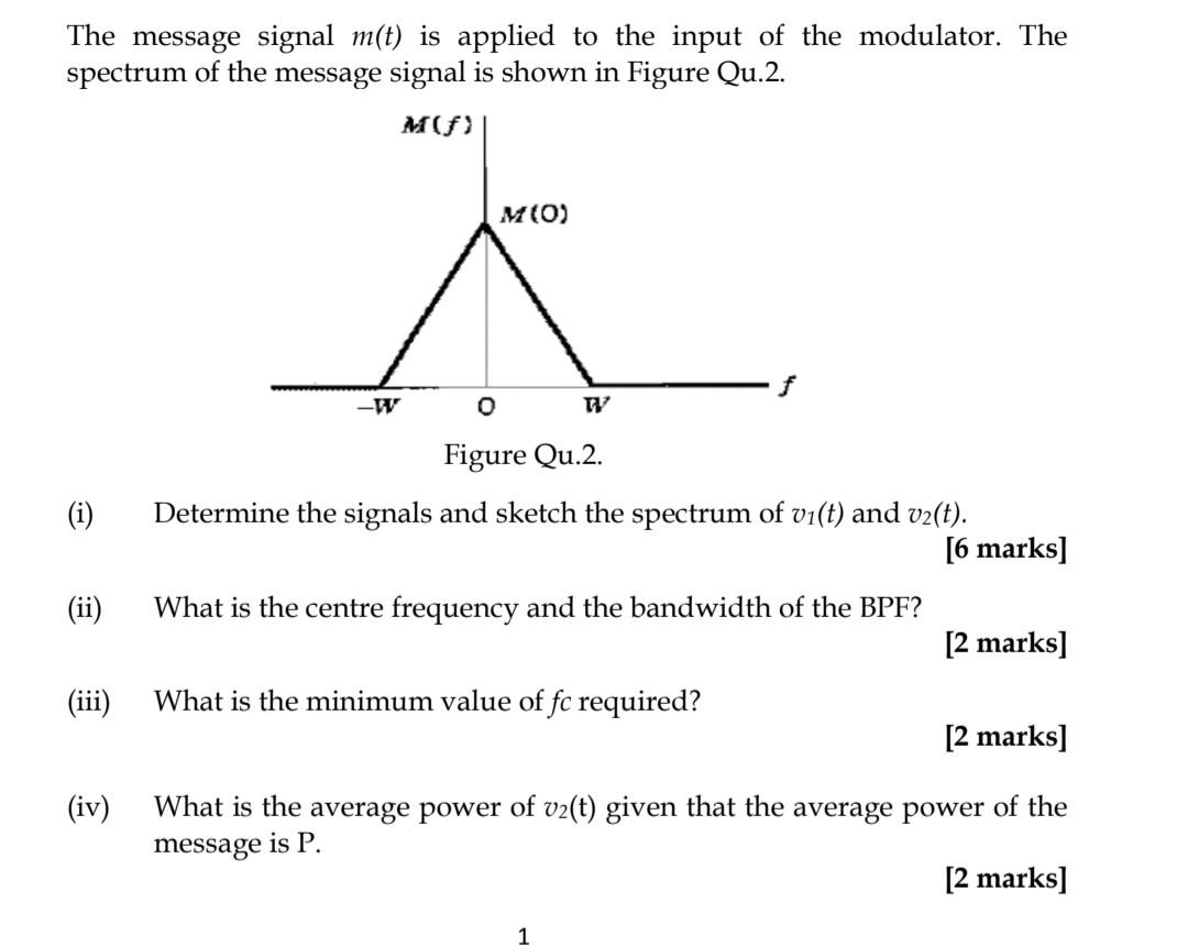 The message signal m(t) is applied to the input of | Chegg.com