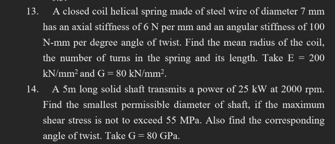 Solved ques 13 : A closed coil helical spring made of steel | Chegg.com