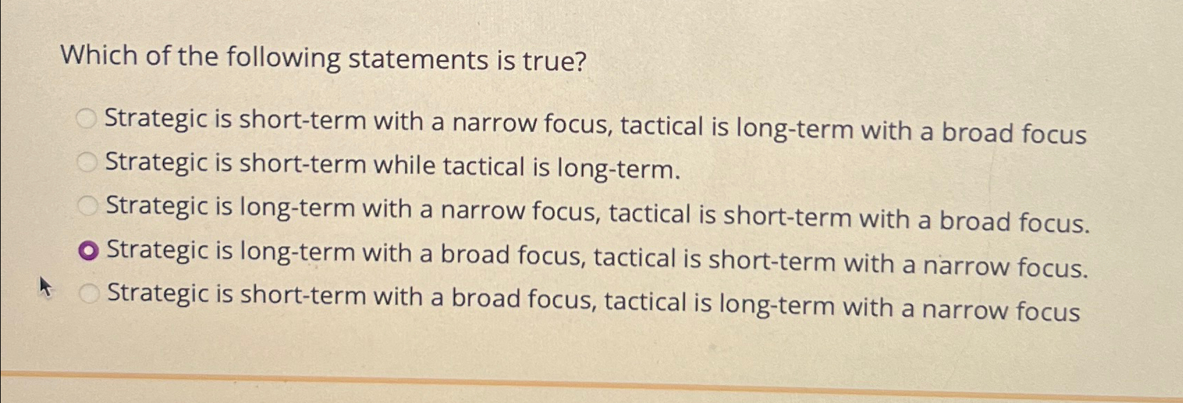 Which of the following statements is true?Strategic | Chegg.com