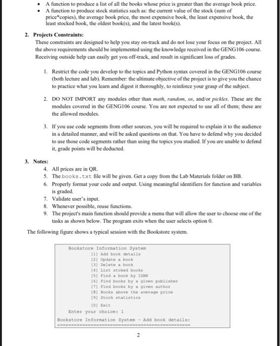Solved Problem Description A bookstore keeps information | Chegg.com