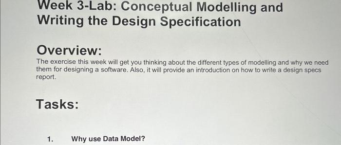 Solved Week 3-Lab: Conceptual Modelling and Writing the | Chegg.com