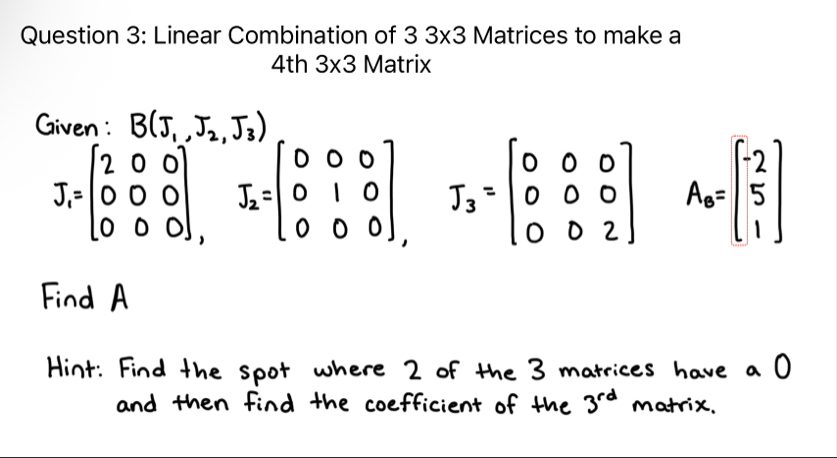Solved Question 3: Linear Combination of 33×3 ﻿Matrices to | Chegg.com