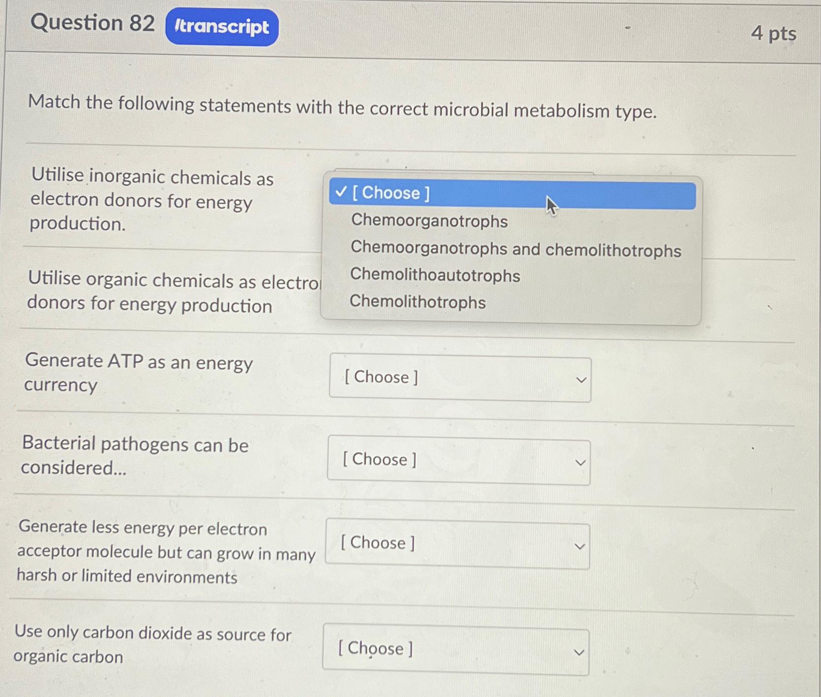 Solved Question 824 ﻿ptsMatch the following statements with | Chegg.com