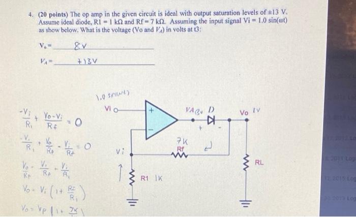Solved 4. (20 points) The op amp in the given circuit is | Chegg.com