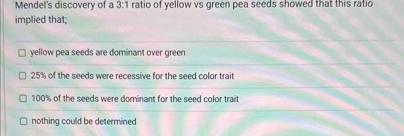 Solved Mendel's discovery of a 3:1 ﻿ratio of yellow vs green | Chegg.com