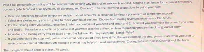 Solved Post a full paragraph consisting of 3 full sentences | Chegg.com