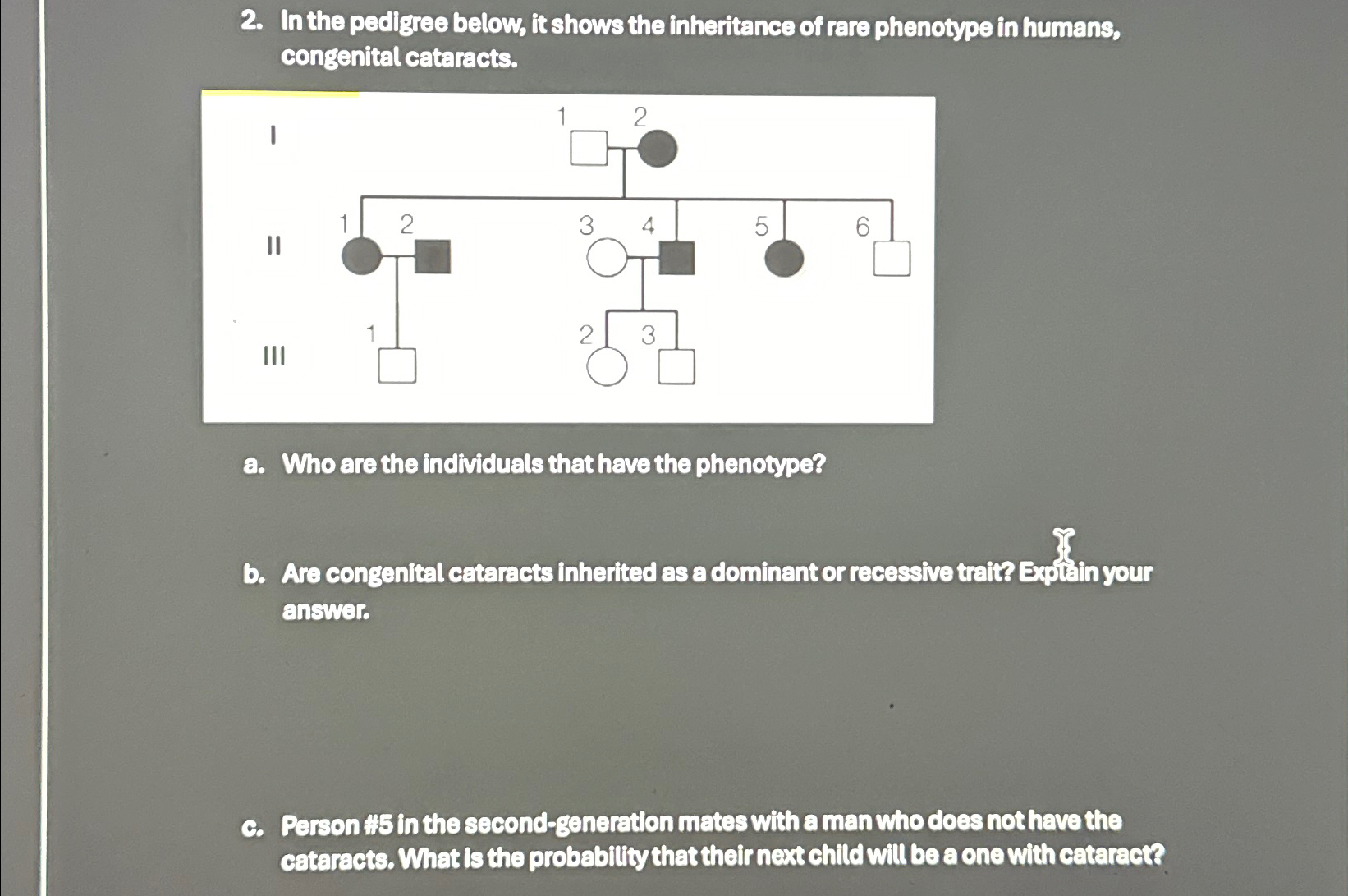 Solved In the pedigree below, it shows the inheritance of | Chegg.com