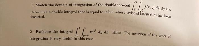 Solved 1. Sketch the domain of integration of the double | Chegg.com