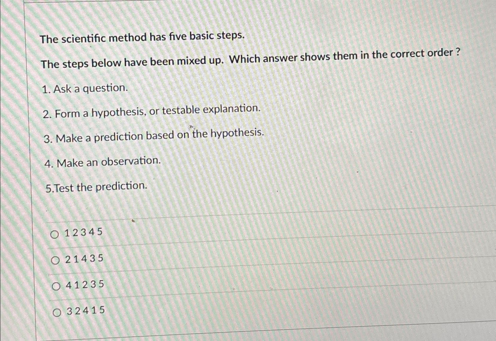 Solved The scientific method has five basic steps.The steps | Chegg.com