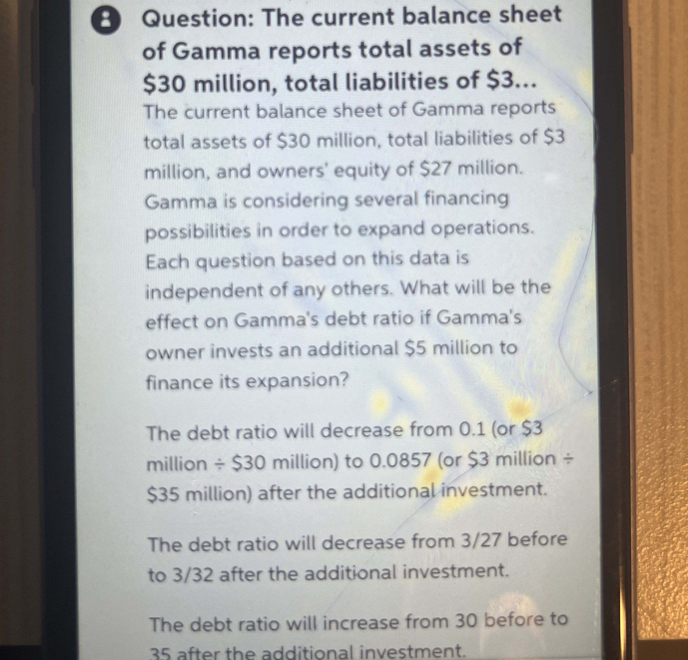 Solved (8) ﻿Question: The current balance sheet of Gamma | Chegg.com