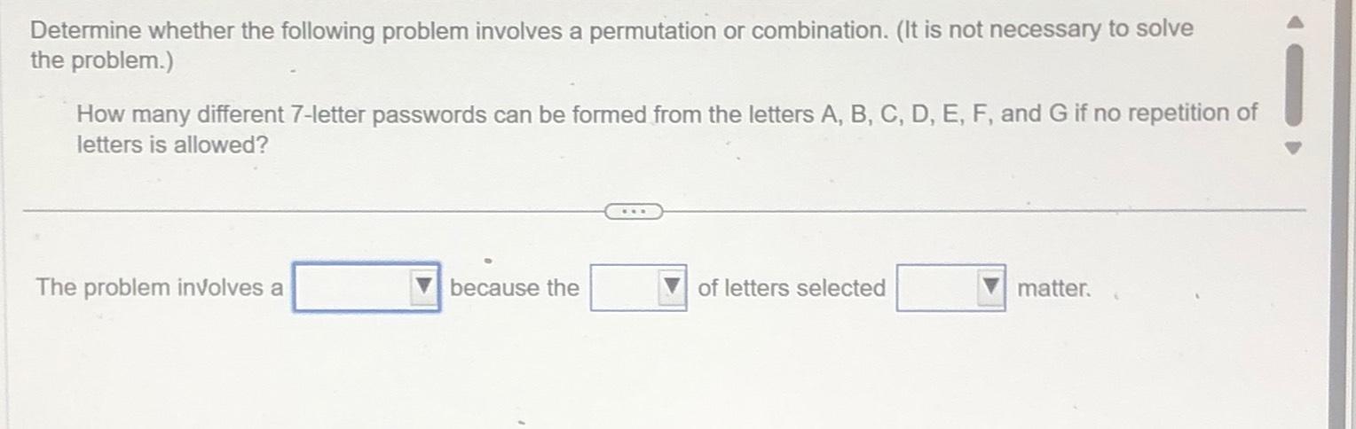 Solved Determine whether the following problem involves a | Chegg.com