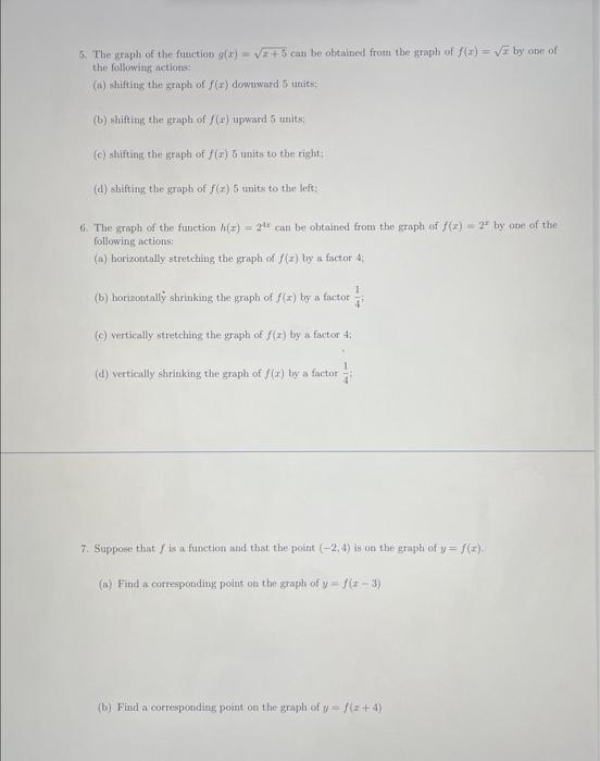 Solved 5. The graph of the function g(x)=x+5 can be obtained | Chegg.com