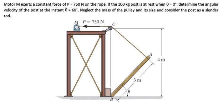 Solved Motor M exerts a constant force of P=750 N on the | Chegg.com