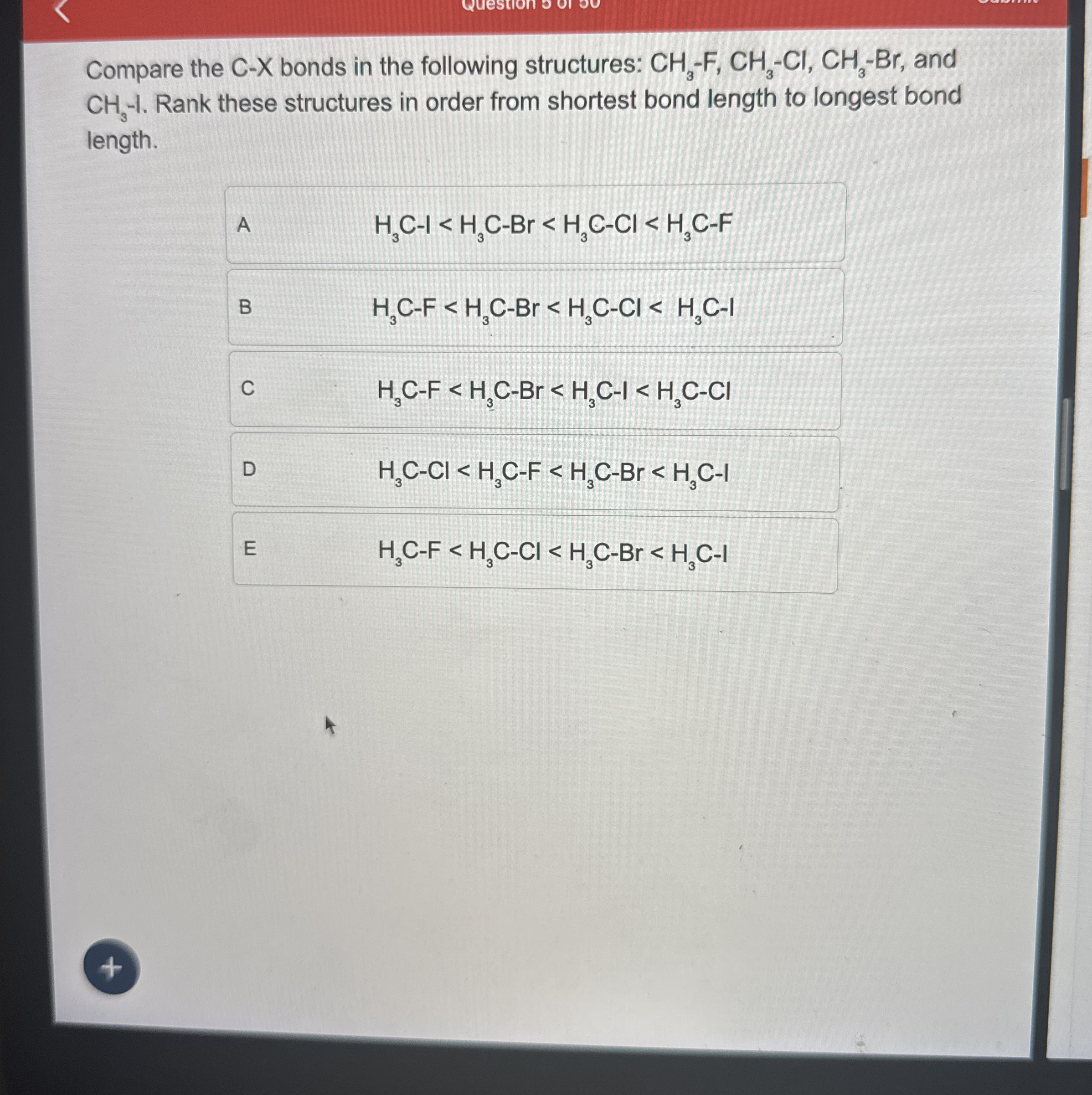 Solved Compare the C-x ﻿bonds in the following structures: | Chegg.com