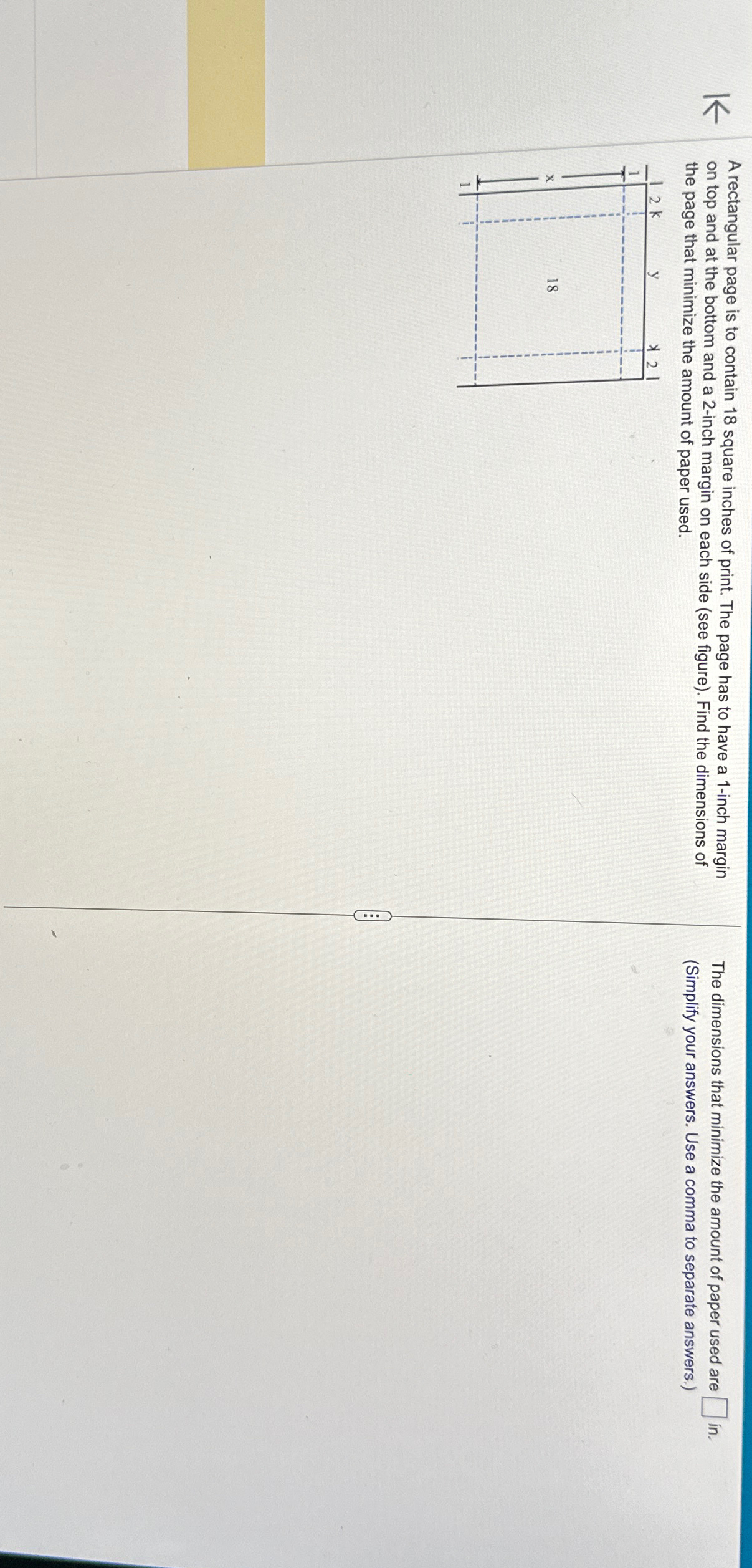 Solved A rectangular page is to contain 18 ﻿square inches of | Chegg.com
