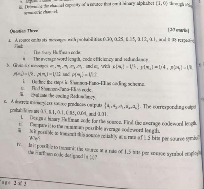 iii. Determine the channel capacity of a source that | Chegg.com