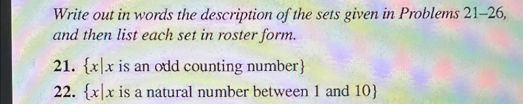 Write out in words the description of the sets given | Chegg.com