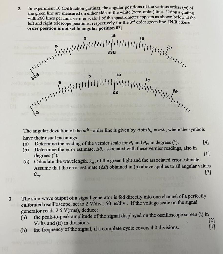 2. In experiment 10 (Diffraction grating), the | Chegg.com