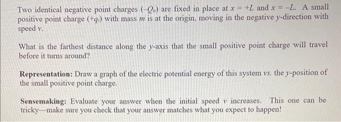 Solved Two identical negative point charges (−Q0) are fixed | Chegg.com