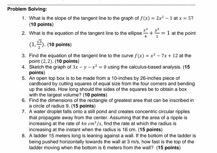 Solved Problem Solving: 1. What is the slope of the tangent | Chegg.com
