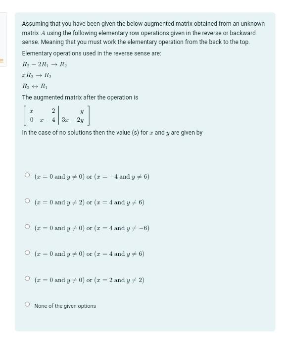 Solved Assuming that you have been given the below augmented | Chegg.com