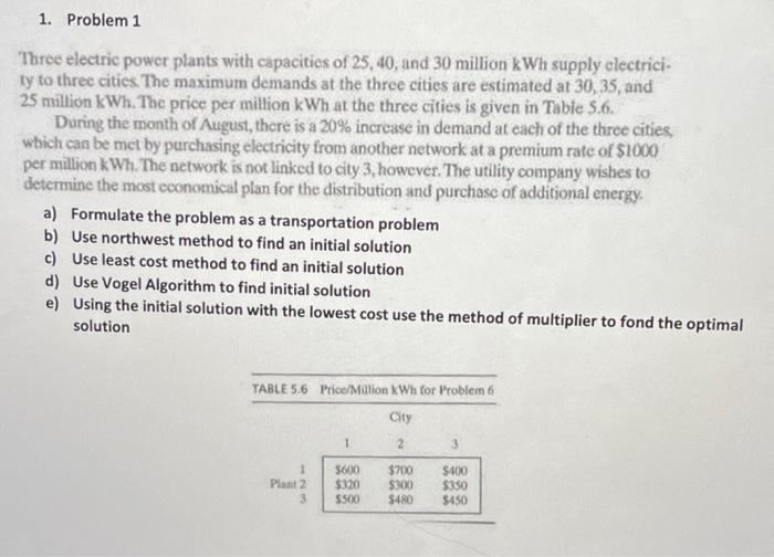 Solved Three electric power plants with capacities of 25,40 | Chegg.com