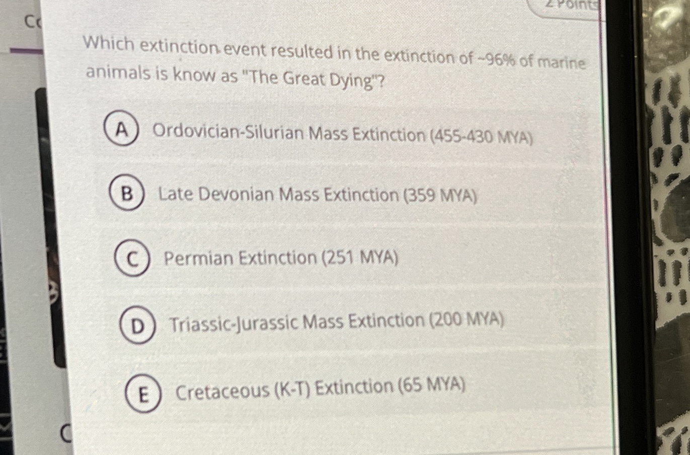 Solved Which extinction event resulted in the extinction of | Chegg.com