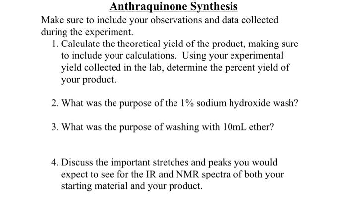 Solved Anthraquinone Synthesis Make sure to include your | Chegg.com