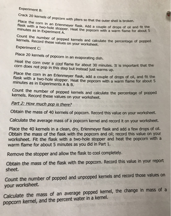 Solved Procedure: Part 1: Why does popcorn pop? Experiment | Chegg.com