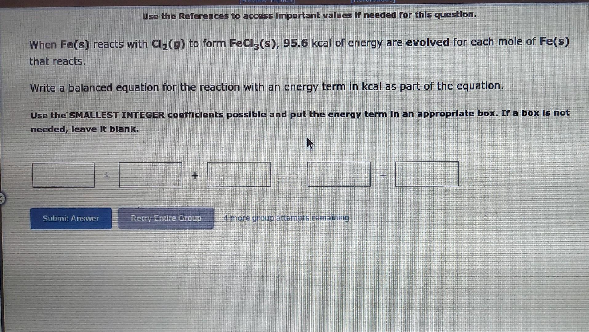 Solved When Fe(s) reacts with Cl2( g) to form FeCl3( | Chegg.com