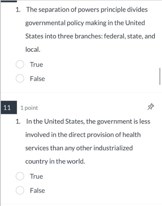 Solved 1. The separation of powers principle divides | Chegg.com