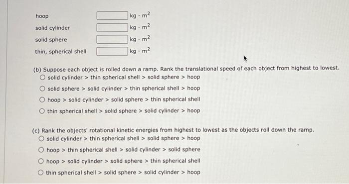 Solved Four objects-a hoop, a solid cylinder, a solid | Chegg.com