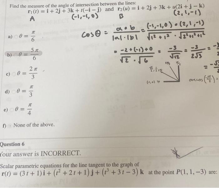 Solved Find the measure of the angle of intersection between | Chegg.com