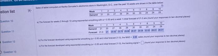 Solved part c: for the forecast developed using exponential | Chegg.com