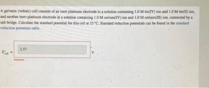 Solved A galvanic (voltaic) cell consists of an inert | Chegg.com