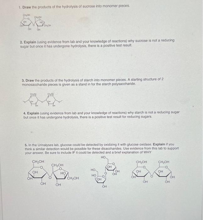 Solved 1. Draw the products of the hydrolysis of sucrose | Chegg.com