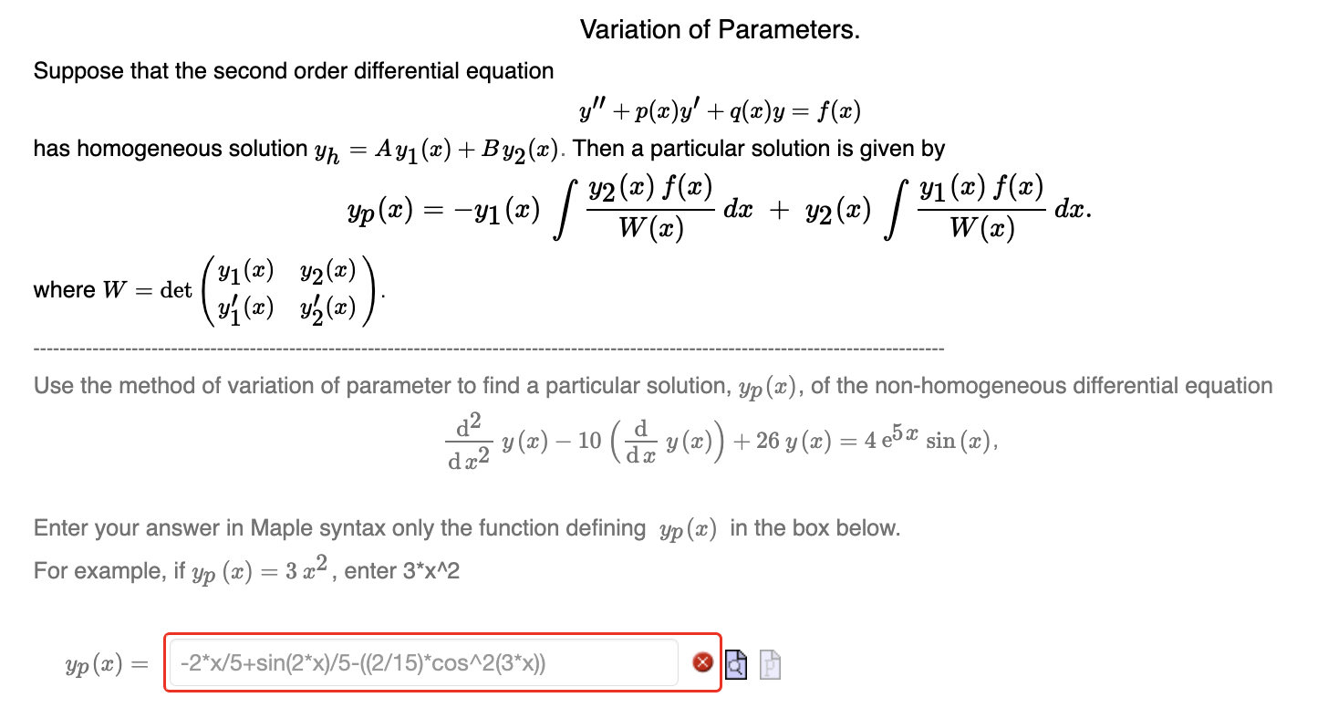 Solved Variation Of Parameters Suppose That The Second Order