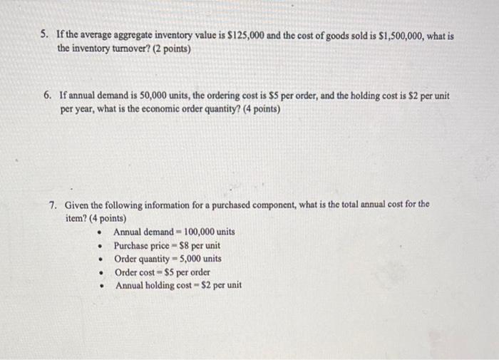 Solved If the average aggregate inventory value is $125,000 | Chegg.com