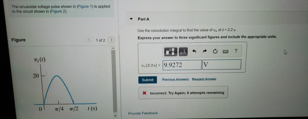 Solved The sinusoidal voltage pulse shown in (Figure 1) is | Chegg.com