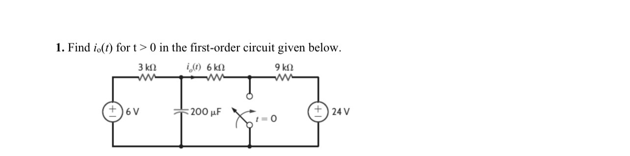 Solved Find io(t) ﻿for t>0 ﻿in the first-order circuit given | Chegg.com