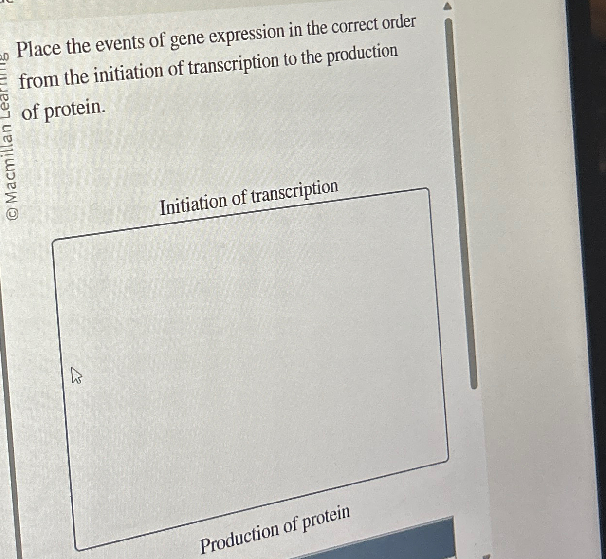 Solved Place the events of gene expression in the correct | Chegg.com