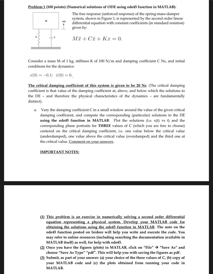 Solved Problem 1 (100 ﻿points) (Numerical solutions of ODE | Chegg.com