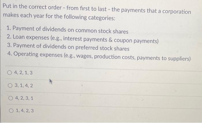 Solved Put in the correct order - from first to last - the | Chegg.com
