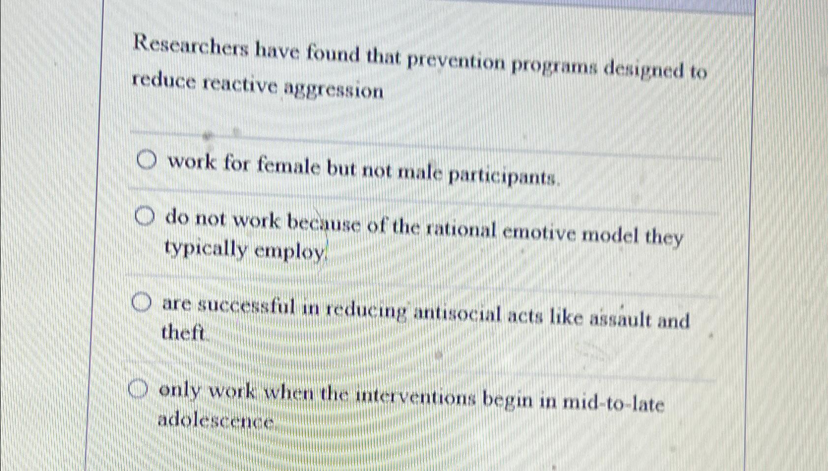 Solved Researchers have found that prevention programs | Chegg.com