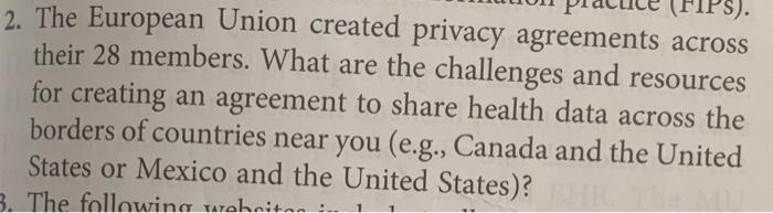 Solved (FIPs). 2. The European Union created privacy | Chegg.com
