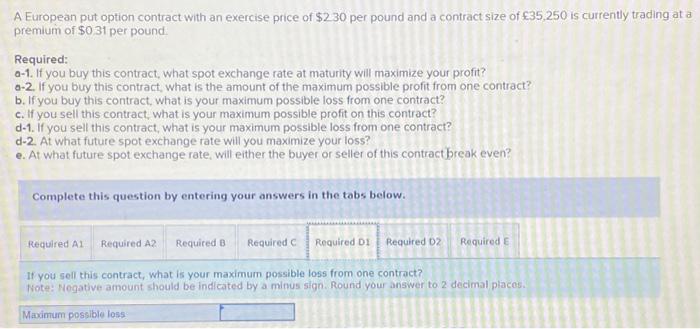 Solved A European put option contract with an exercise price | Chegg.com